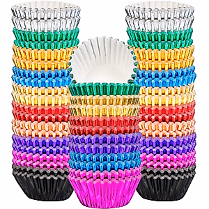 400 Pieces Mini Foil Metallic Cupcake Liners Muffin Paper Cases Baking Cups Colored Cupcake Liner for Holiday Wedding Birthday Party Baby Showers (10 Colors)