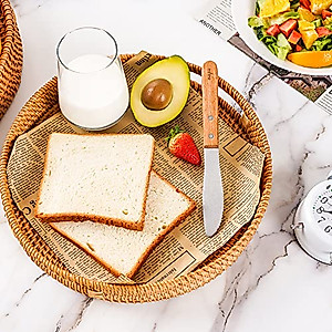 FIYAMMY Large Round Rattan Serving Tray Set of 2, Woven Tray with Handles Serving Basket Wicker Fruit Bread Serving Basket for Coffee Table(13.8in x 2.8in；11.8in x 2.4in)