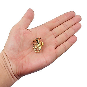 Dselvgvu Miniature 0.98" Tuba Pin Gold Plated Mini Musical Instrument Brooch Brass Fashion Lapel Pin with Red Velvet Lined Instrument Case for Men and Women (0.98" Tuba Pin)