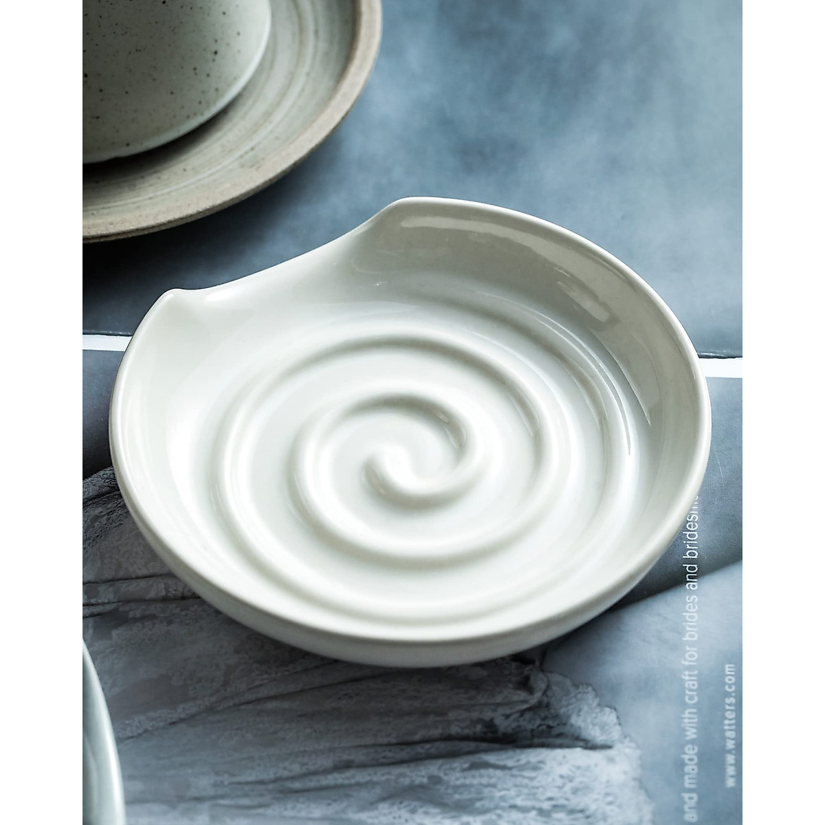 LYEOBOH Spoon Rest for Stove Top, 5 Inch Ceramic Spoon Rest, Spoon Holder for Kitchen Counter, Coffee Spoon Rest Utensil Rest for Spatulas, Spoons, Tongs, Ladles, Kitchen Decor, Cream White