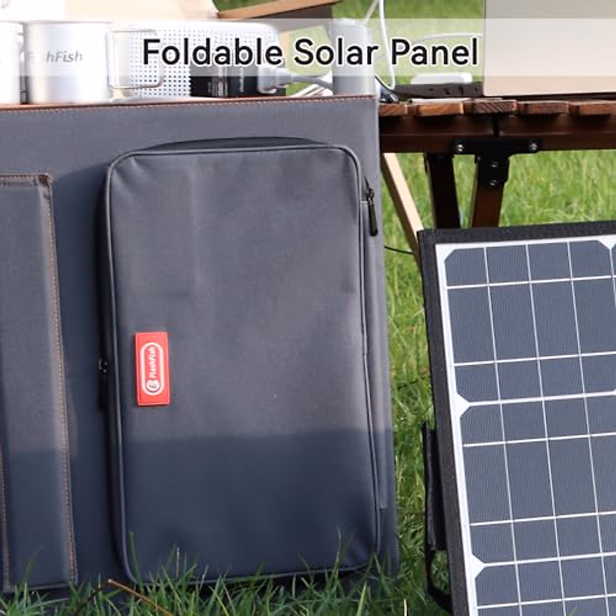 50W 18V Portable Solar Panel, FF FLASHFISH Foldable Solar Charger with 5V USB 18V DC Output Compatible with Portable Generator, Smartphones, Tablets and More