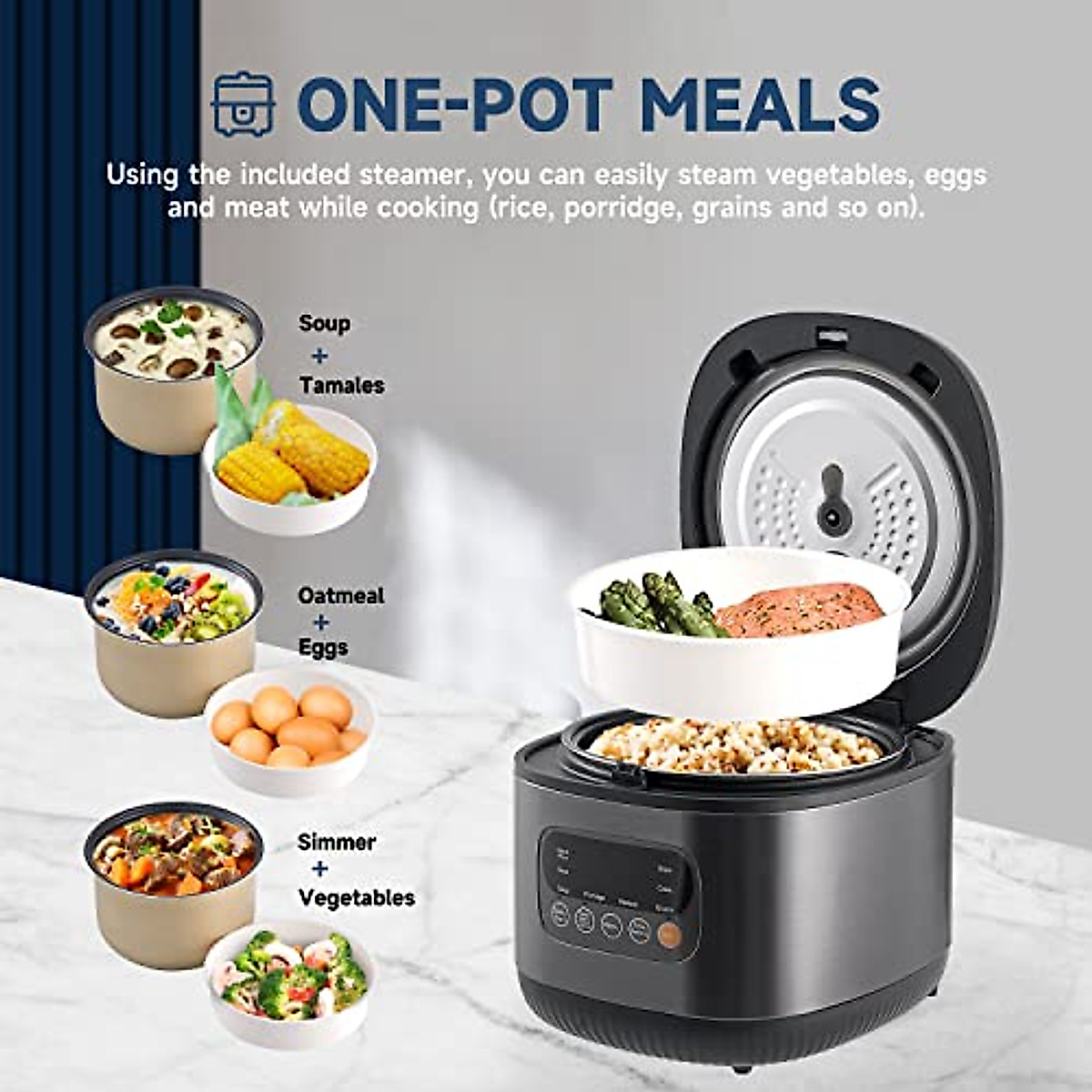 Topwit Rice Cooker 8 Cups Uncooked, 4.2Qt Non-Stick Rice Maker with Food Steamer, 8 in 1 Smart Control Rice Cooker with 24H Delay Start & Keep Warm Function, Slow Cooker for Soup, Stew, Grain, Oatmeal