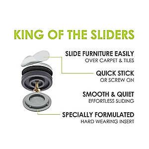 GorillaGlides CB193 3/4 Inch Chair Glides/Furniture Feet Floor Protectors (Set of 16 Sliders) Self-Adhesive or Screw-On, for Sliding on Carpet and Hard Surface Flooring, Round