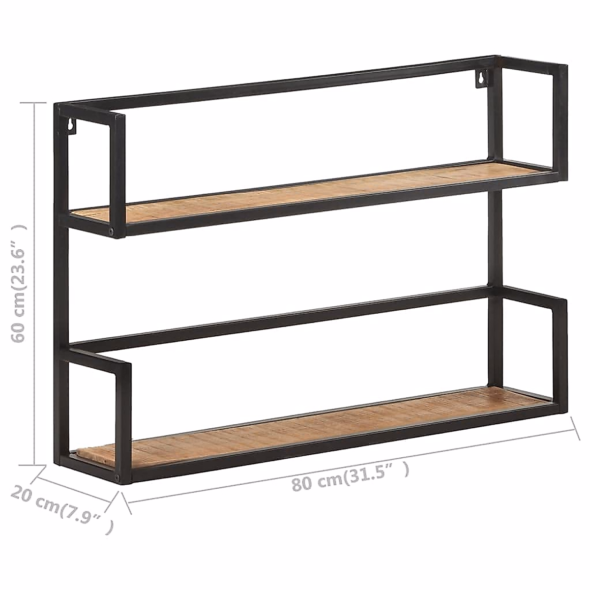 vidaXL Wall Shelf - Industrial Hanging Shelves with Black Iron Frame, Constructed from Rough Mango Wood, Ideal for Books and Decor Display, Size: 31.5"x7.9"x23.6"