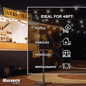 Bulbrite STRING15/E26-S14KT Outdoor, Garden, Patio, Wedding, Party, Holiday, Lawn, and Landscape String Light w/Incandescent Bulbs, 48-Feet, 15 Lights