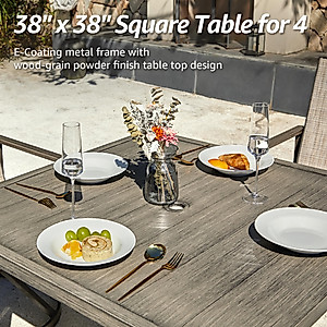 NATURAL EXPRESSIONS Patio Swivel Dining Set of 5, 4-Piece Mesh Sling High Back Chairs, 1-Piece 38" Square Woodgrain Steel Dining Table with 1.65'' Umbrella Hole for Outdoor Garden Yard