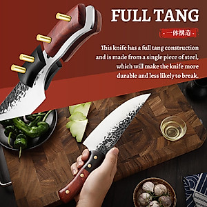 XCHIEF PRO 7" Chef Knife - Butcher Knife for Meat, Japanese High Carbon Meat Cleaver Knife, Hand Forged Meat Cutting Knife, Ultra Sharp Kitchen Knife for Home, Camping BBQ Cooking Knife