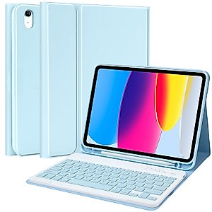 BAMCOO for iPad 10th Generation Case with Keyboard 10.9 2022, Keyboard Case for iPad with Detachable Wireless Keyboard, Rechargeable Keyboard Case with Pencil Holder for iPad 10th (Blue)