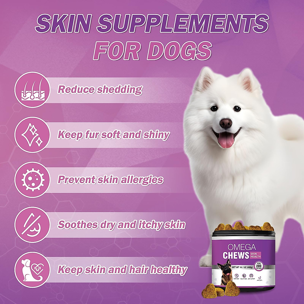Omega 3 Fish Oil for Dogs Dog Skin and Coat Supplement Omega 3 for Dogs Shiny Coats Dog Skin Allergy Relief for Dogs Itching Reduce Shedding EPA & DHA Fatty Acids Salmon Oil Supplement 200 Ct