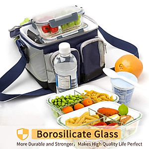 Bayco 8 Pack Glass Meal Prep Containers 3 Compartment, Glass Food Storage Containers with Lids, Airtight Glass Lunch Bento Boxes, BPA-Free & Leak Proof (8 lids & 8 Containers) - Grey