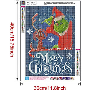 Clendo Christmas Diamond Painting Kits for Adults,Grinch Diamond Art for Adults Beginner,Diamond Dots Gem Art for Aesthetic Home Decor12x16Inch