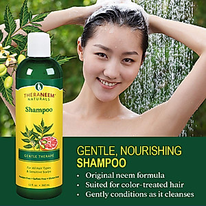 TheraNeem Gentle Therap Shampoo | Soothing Formula w/Organic Neem Oil | All Hair Types & Sensitive Scalp, Vegan | 12oz