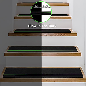Q-Hillstar Non Slip Stair Treads with Glow in Dark Stripe (10-Pack), 6" X 28" Waterproof Non Slip Stair Tape, Outdoor Stair Treads Non-Slip, High Traction Friction Abrasive Adhesive Tape