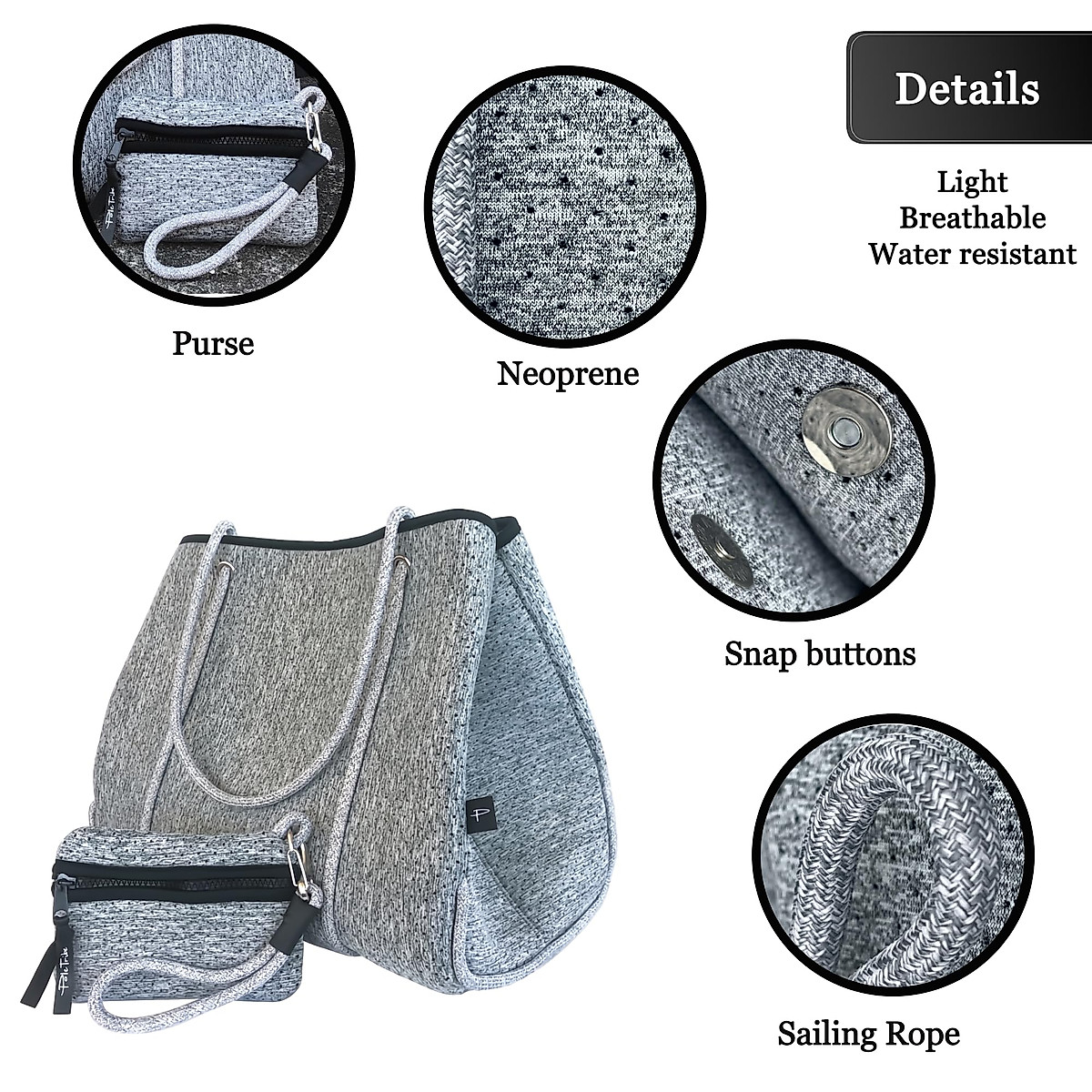 Large Neoprene Tote Bag for Women – Pole Tribe‘s Lightweight Tote Neoprene Beach Bag, Travel Tote, Pool or Office Bag. Large - 6 gallon Size (Badger)