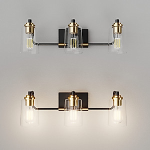 SOLFART Bathroom Light Fixtures 3-Light Vintage Bathroom Vanity Light Over Mirror Wall Sconces in Black Brass Vanity Lights for Bathroom(Brass)