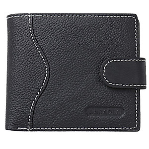 Amosfun Button Wallets for Men snap Wallet with Zipper Coin Pocket Mens Leather- Mens Wallet Buckle Stitching Wallet Coin- Purse Storage Bag (Black)