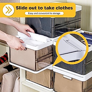 Homde Wardrobe Clothes Organizer for Jeans, 3 Pack Stackable Foldable Closet Drawer Organizer Storage Box Bin for Sweater, Bra, Underwear, T-shirts, Socks, with Cover and Handle, Plastic