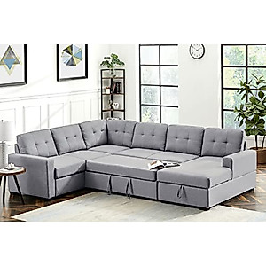 FANYE U-Shaped Sleeper Sectional Sofa with Left Storage Chaise Lounge and Pull Out Sleep Couch Bed, Modern Corner Sofa & Couch Convertible Oversized Sleeper & Sofabed for Home Apartment Living Room