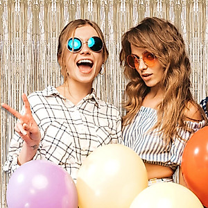 3 Pack new Champagne Gold Foil Fringe Curtain Backdrop, 3.28Ft x 6.6Ft Metallic Tinsel Foil Fringe Streamer Curtains for Photo Booth, Valentine's Day， Wedding, Birthday, New Year Party Decorations