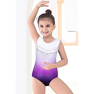 BAOHULU Leotards for Girls Gymnastics Toddler Shiny Metallic Athletic Bodysuit B254_WhitePurple_10A
