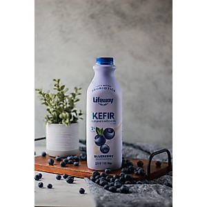 Lifeway Low Fat Kefir - 10g Protein, 12 Live Active Probiotic Cultures, Up to 99% Lactose Free, Gluten Free – Blueberry, 32 oz