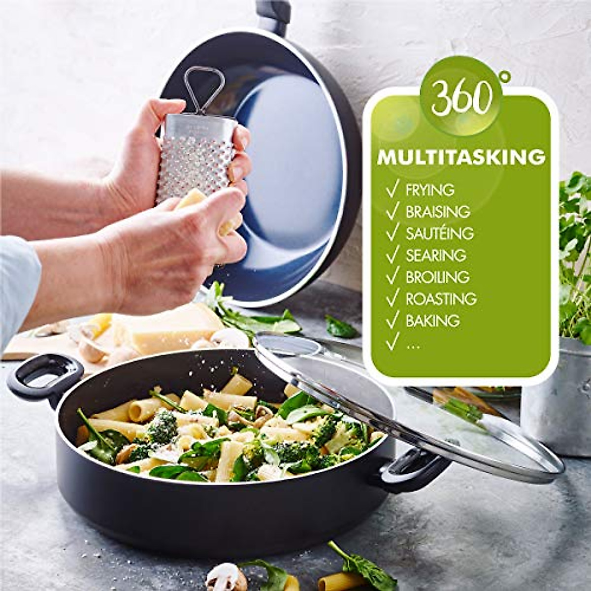 GreenPan CW001695-001 Torino 100% ToxinFree Healthy Ceramic Nonstick Metal Utensil/Induction/Dishwasher/OvenSafe Wok - 28cm/3.6L - Black