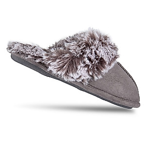 Jessica Simpson Girls Comfy Slippers - Cute Faux Fur Slip-On Shoes Memory Foam House Slipper, Grey, X-Large Little Kid