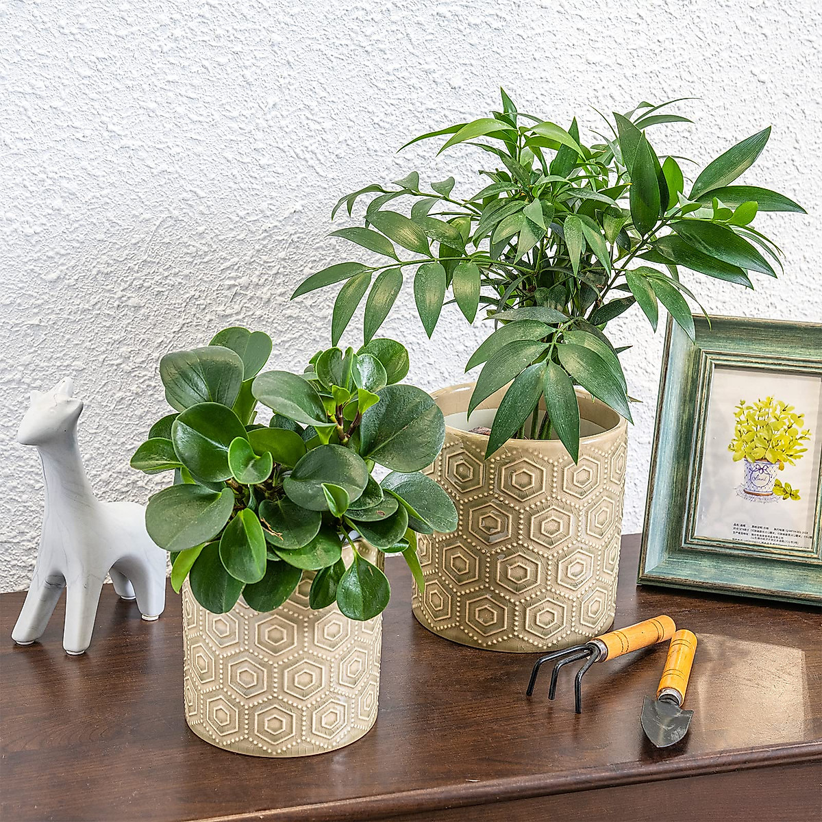 Greenaholics Ceramic Flower Pots - 6 Inch + 5 Inch Planters with Drainage Holes for Succulent Herb Indoor Decoration - Blue, Set of 2