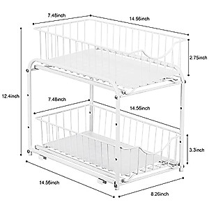 LIANTRAL 2 Tier Under Cabinet Organizer with Sliding Storage Drawer, Pull Out Cabinets Organizer Shelf, Multi-purpose Stackable Bathroom Sink Organizer Cabinet, White.