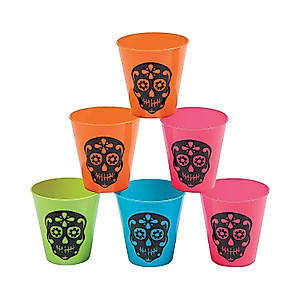 Fun Express Day Of The Dead Shot Glasses (bulk set of 24) Halloween Party Supplies