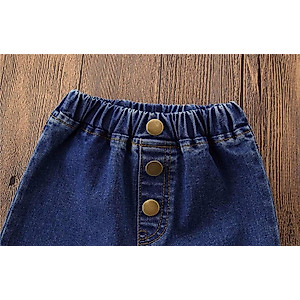MODNTOGA Baby Girls Denim Bell Bottom Jeans Vintage Toddler Kid Flare Pants Jeans Western Little Cowgirl Outfit Hippie Pants (Dark Blue, 130 (6-7T))