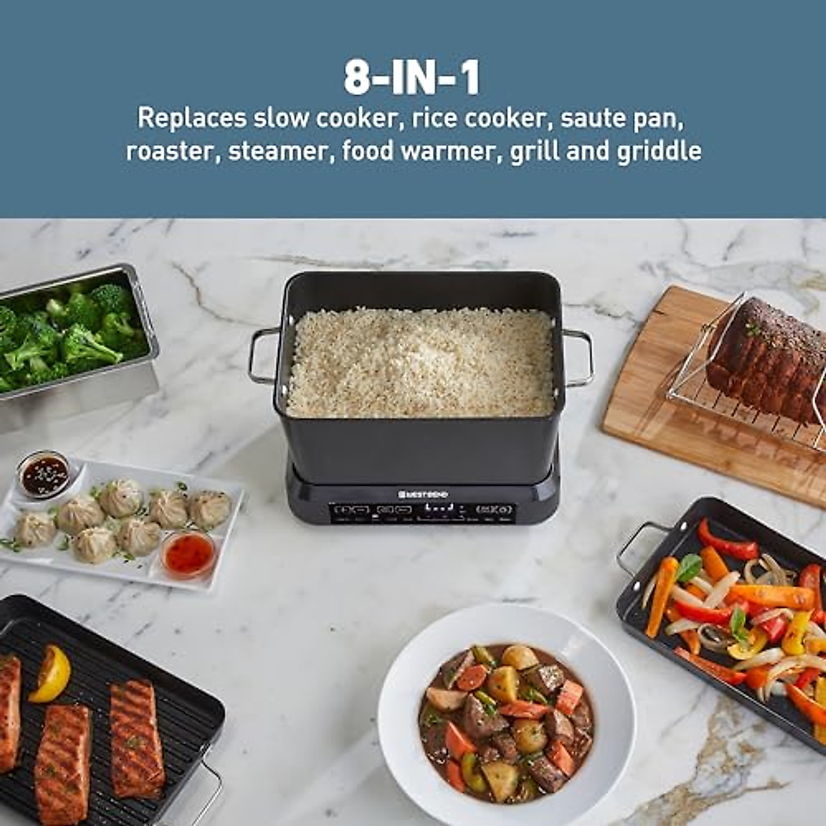 West Bend Versatility Plus Slow Cooker, Large-Capacity Non-Stick Multicooker with Variable Temperature Control, 20 Cooking Functions, 6-Quart, Black