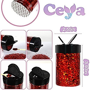 Ceya Holographic Chunky Glitter 4.2oz/ 120g Red Craft Glitter Powder Mixed Chunky Fine Flakes Iridescent Nail Sequins for Nail Art, Hair, Epoxy Resin, Tumblers, Slime, Painting, Festival Decor