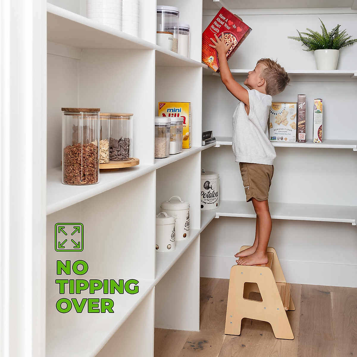 Wooden Step Stools for Kids - Sturdy, Non-Slip, Non-Tip Toddler Step Stool for Bathroom Sink for Your Little One - Varnished