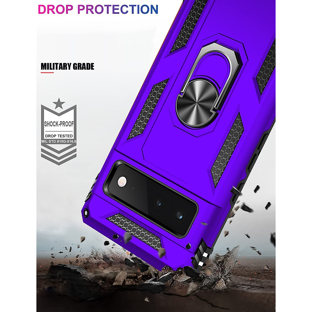 IKAZZ Suitable for Google Pixel 6 Pro Case,Military Grade Shockproof Heavy Duty Protective Phone Cover Pass 16ft Drop Test with Magnetic Kickstand Car Mount Holder Purple