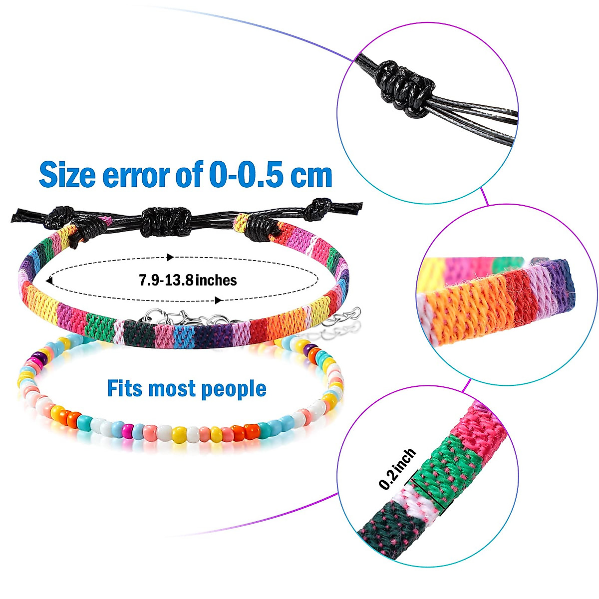 6 Pieces Ankle Bracelet Adjustable Boho Surfer Anklet Bracelet Thin Rope Unisex Handmade Beach Anklet Boho Colorful Ankle Bracelet Bohemia Anklet Chain Jewelry Festival Accessories (Charming Style)
