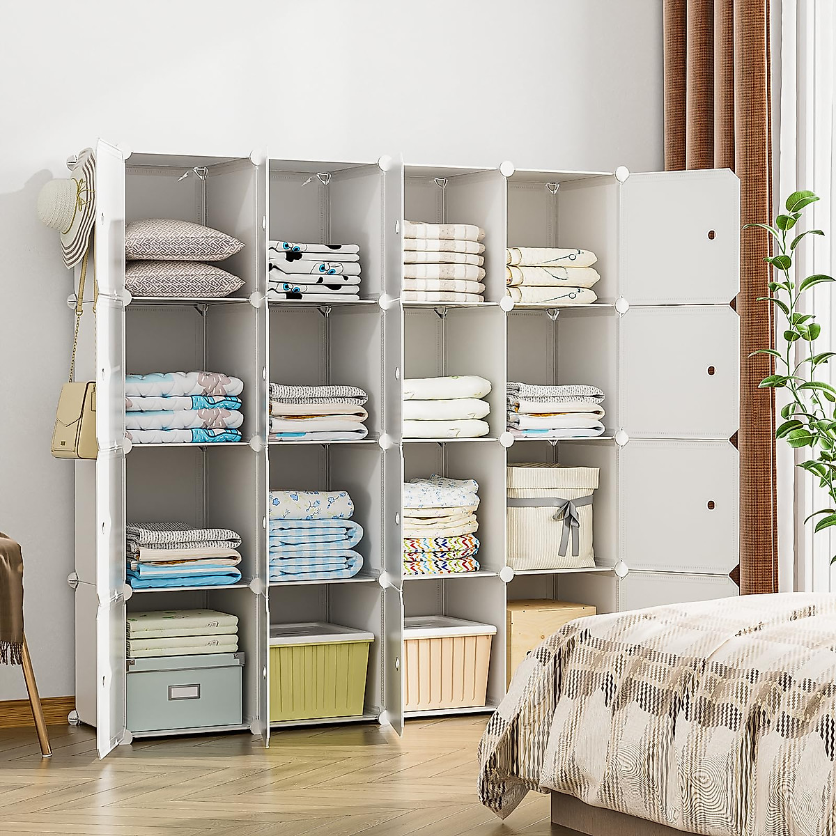 GIMTRR Closet Organizer, 12-Cube Storage with Doors, Closet Organizers and Storage, Cabinet Storage for Bedroom, Wardrobe, White