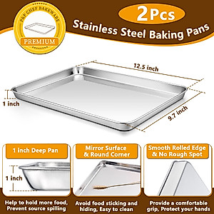 P&P CHEF 12.5 Inch Toaster Oven Pan and Rack Set，4 Pieces Stainless Steel Baking Pan Oven Trays with Cooling Rack, Non Toxic & Dishwasher Safe，2 Pans + 2 Racks