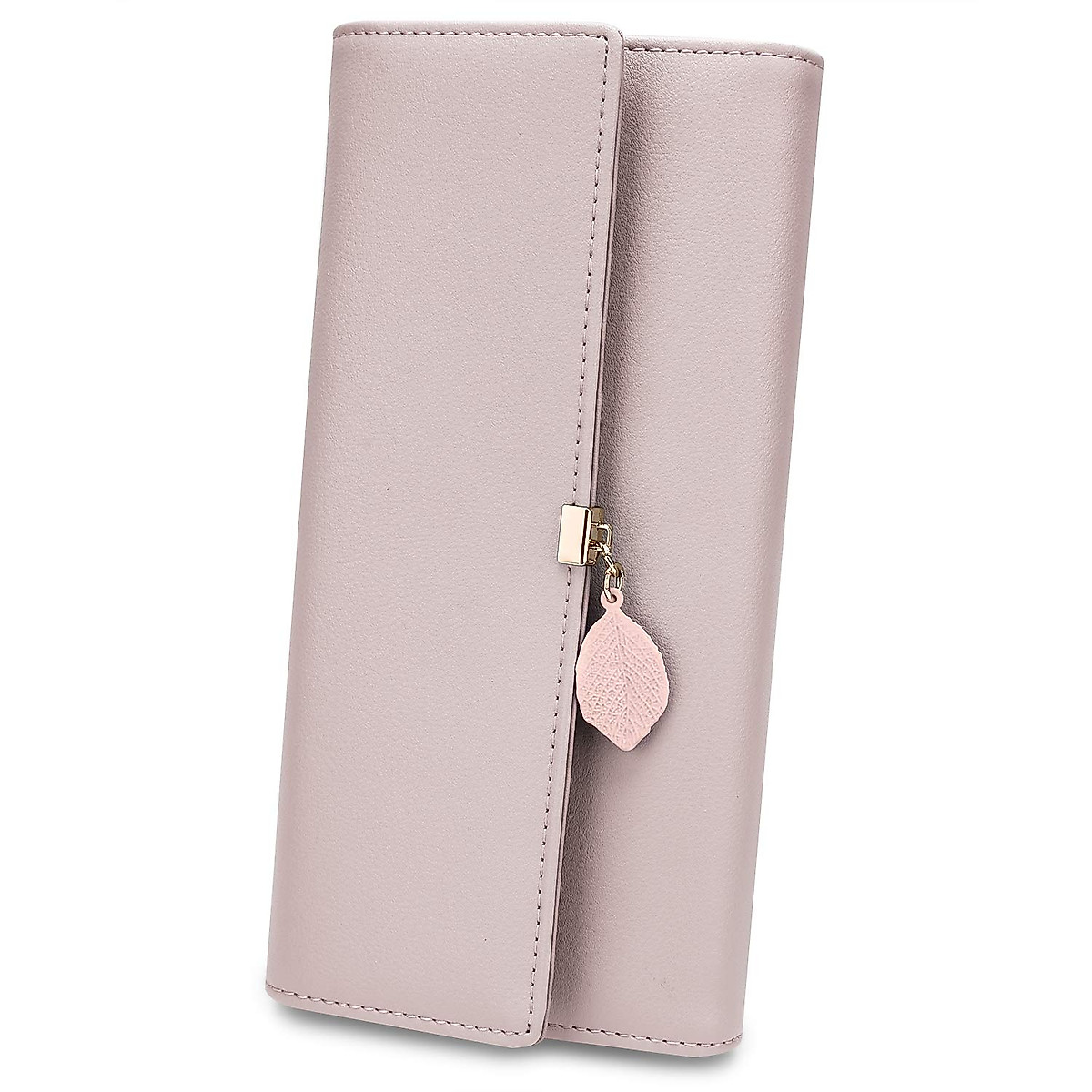 YALUXE Wallet for Women RFID Blocking Genuine Leather Leaf Pendant Snap Card Holder Organizer Zipper Coin Purse