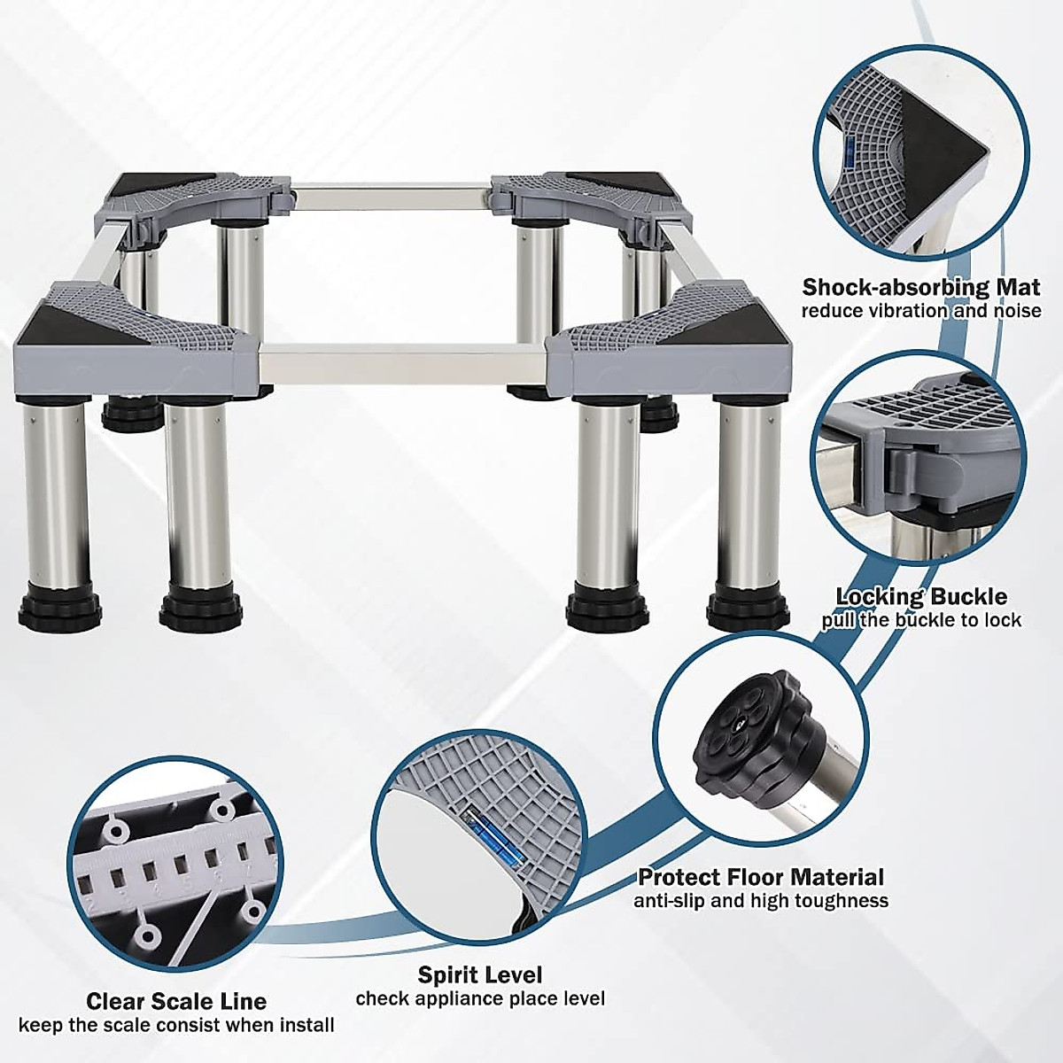 Kokorona Washing Machine Stand Mini Fridge Stand with 8 Strong Feet (9-10.2in High), Adjustable Refrigerator Base Multi-Functional Washer Dryer Pedestals, Max Load 440LBS