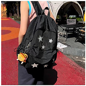 Kawaii Backpack with Cute Accessories Simple Modern Star Pattern Backpack Big Capacity Backpack (Black)