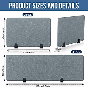 Yaomiao 3 Pcs Acoustic Desk Divider Soundproof Desk Privacy Panel Freestanding Desk Partitions Sound Absorbing for Students Office Reduce Noise Visual Distractions (47.3 x 16", 24 x 16", Light Gray)