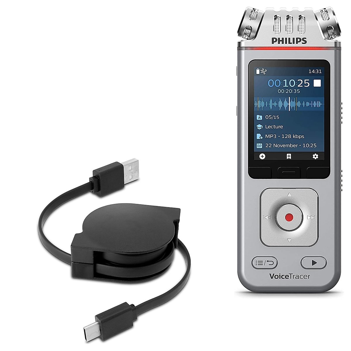 BoxWave Cable Compatible with Philips VoiceTracer (DVT4110) - miniSync - USB-A to USB Type-C, Retractable Cable - USB-A to USB Type-C for Philips VoiceTracer (DVT4110)