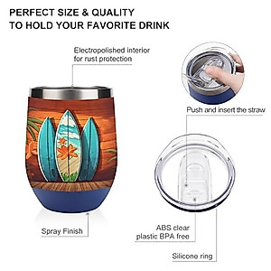 WYUSPGK 304 Stainless Steel Insulated Cup, Surfboard on Wooden Print Smooth Rim, Durable & Reusable - Perfect for Office, Home, And Travel