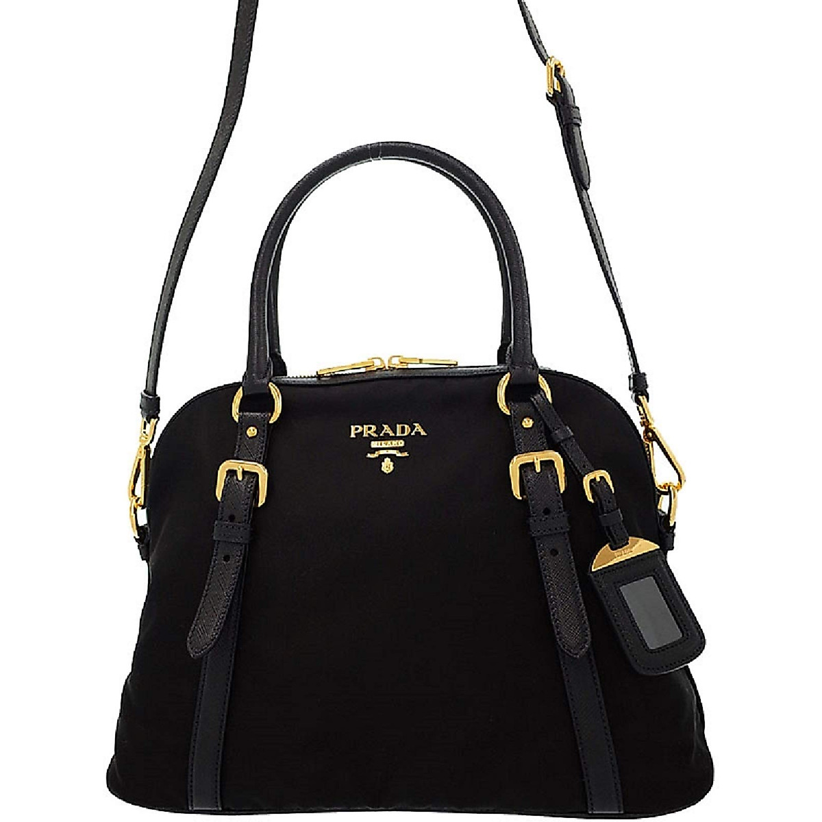 Prada Womens Tessuto Nylon Saffiano Leather Black Handbag 1BB013