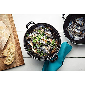 KitchenCraft Mussel Pot, World of Flavours, Enamel Dual-Purposed Lid, Medium 18 cm (6.5''), Black