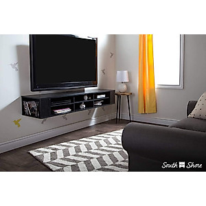 City Life Wall Mounted Media Console - 66” Wide - Extra Storage - Black Oak - By South Shore