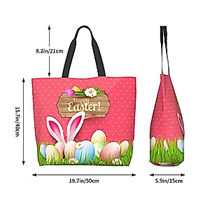 ASYG Easter Bags, Cute Easter Bunny and Eggs Tote Bag for Women Men, Easter Shoulder Bag