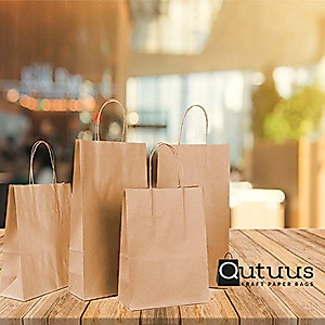 Qutuus Kraft Paper Gift Bags with Handles - 8x4.25x10 25 Pcs Brown Shopping Bags, Party Bags, Goody Bags, Cub, Favor Bags, Business Bags, Kraft Bags, Retail Bags
