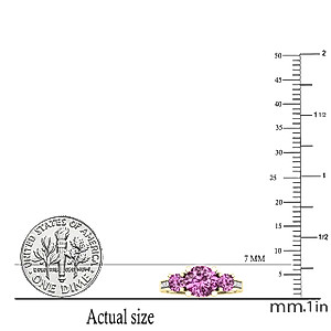 Dazzlingrock Collection 7 MM Centre & 4 MM Side Round Lab Created Pink Sapphire with Natural White Diamond Women Three Stone Engagement Ring | 10K Yellow Gold, Size 7